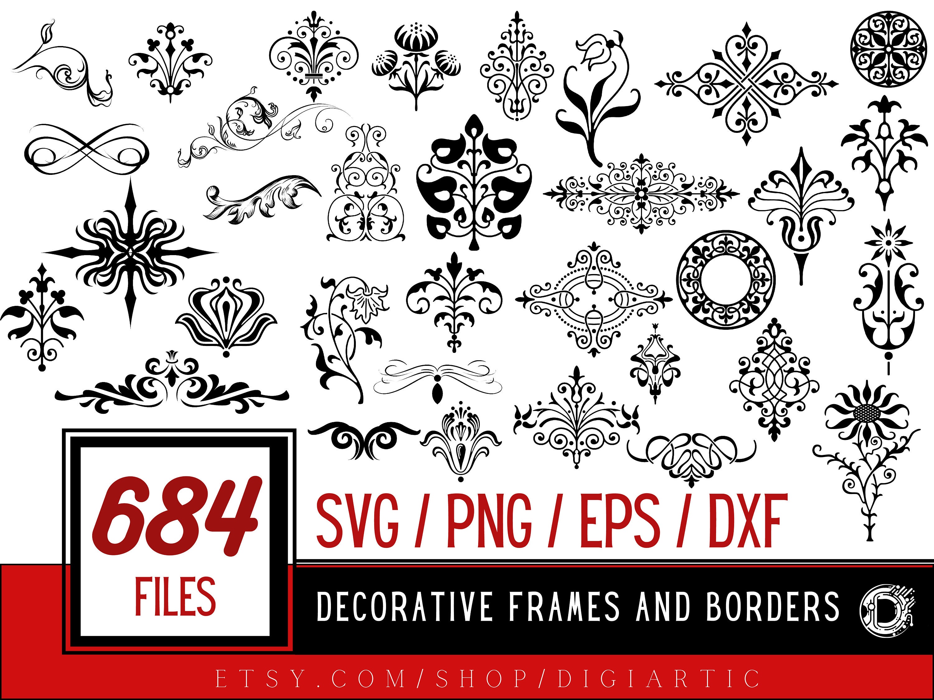 SVG Bundle Frame & Border Decorative Elements 684-piece Digital Design ...