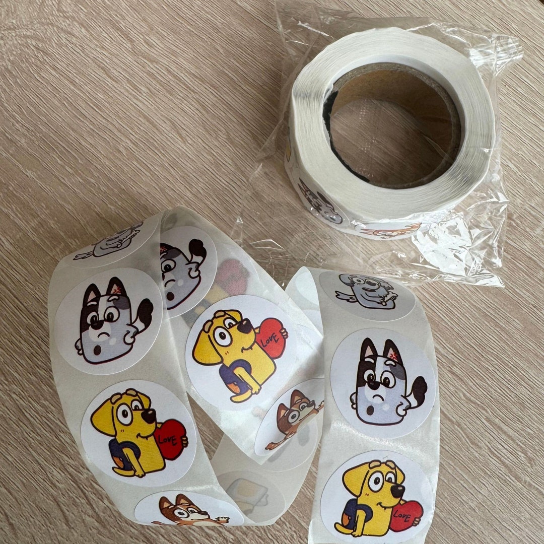 Bluey Stickers Roll of 500 Stickers Round Shape Fun Stickers for Kids ...