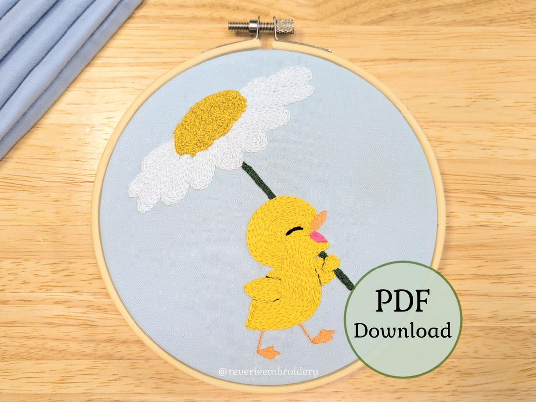 Duckling Hand Embroidery Pattern Digital Download, Floral Embroidery ...