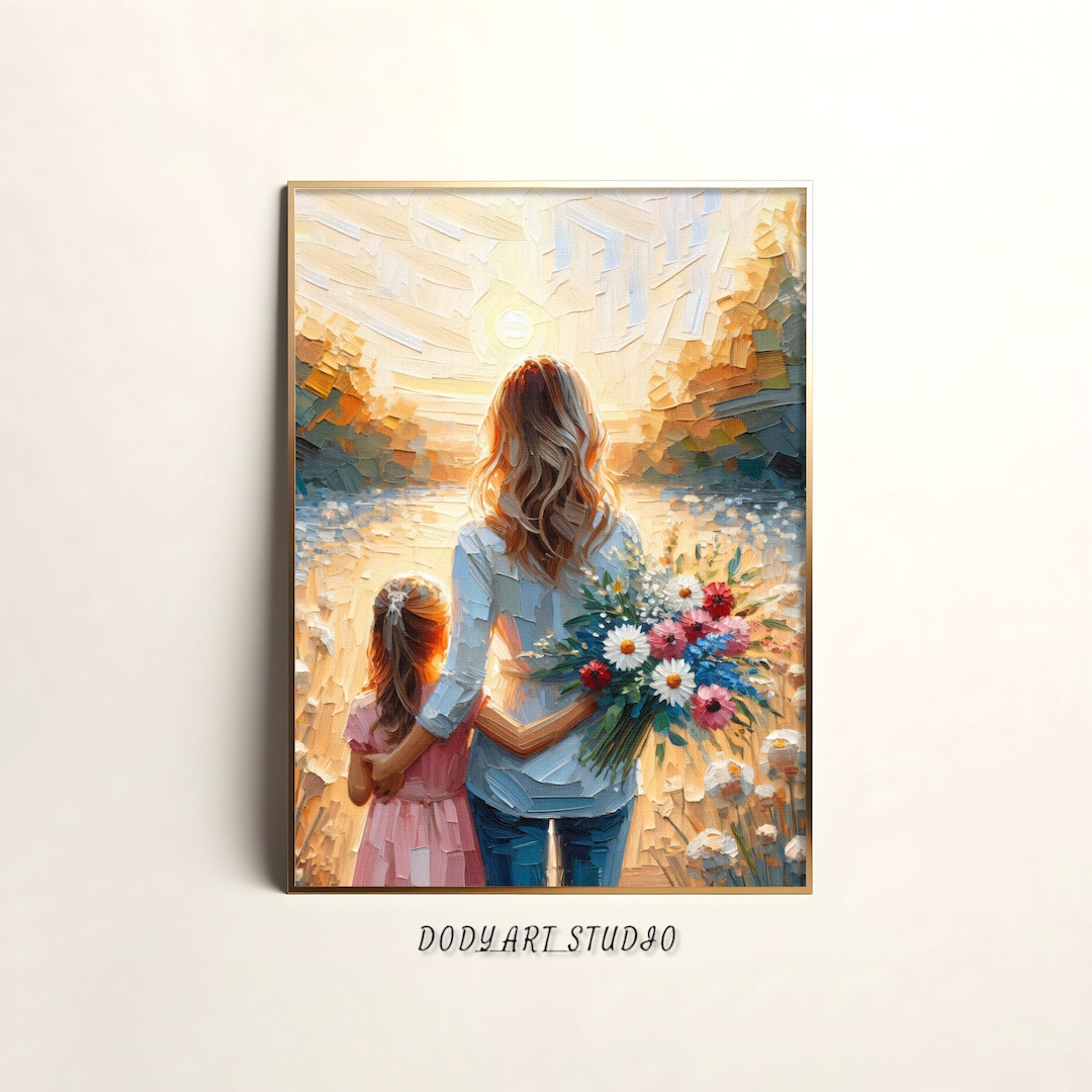 Mother and Daughter Oil Painting, Mother's Day Gift, Happy Mother's Day ...