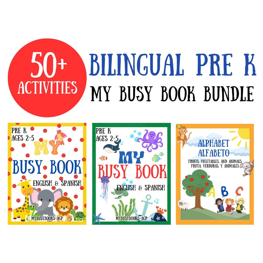 Bilingual My Busy Book Bundle pre K Ages 2-5 Laminated Toddler Activity ...