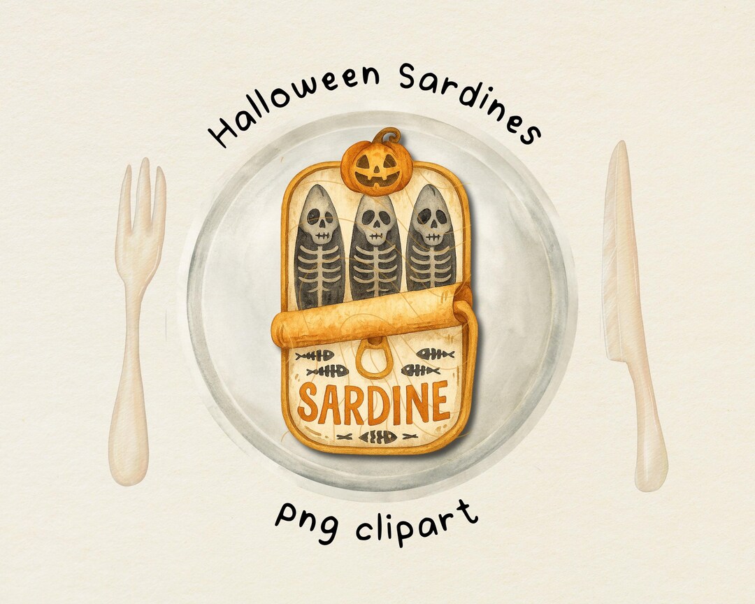 Skeleton Sardines Clipart Illustration Halloween PNG Doodle Watercolor ...