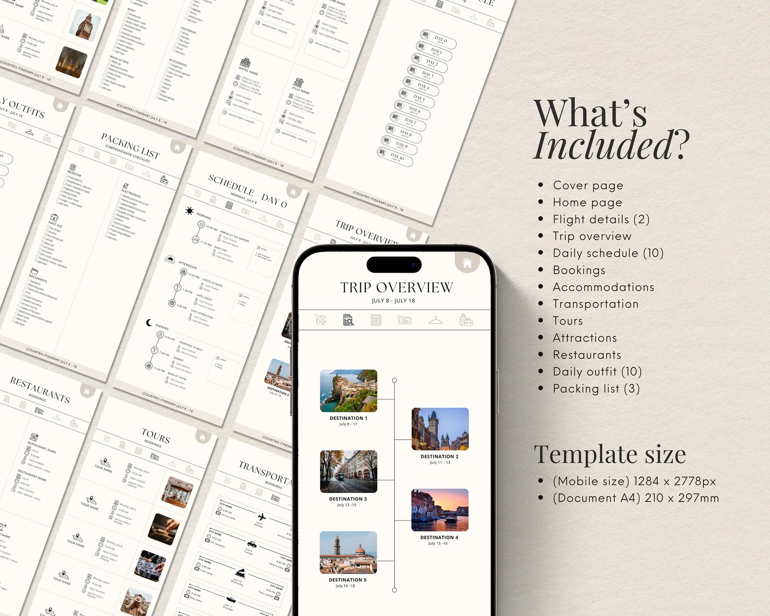 Minimalist Travel Itinerary Canva Template, Mobile Vacation Planner ...