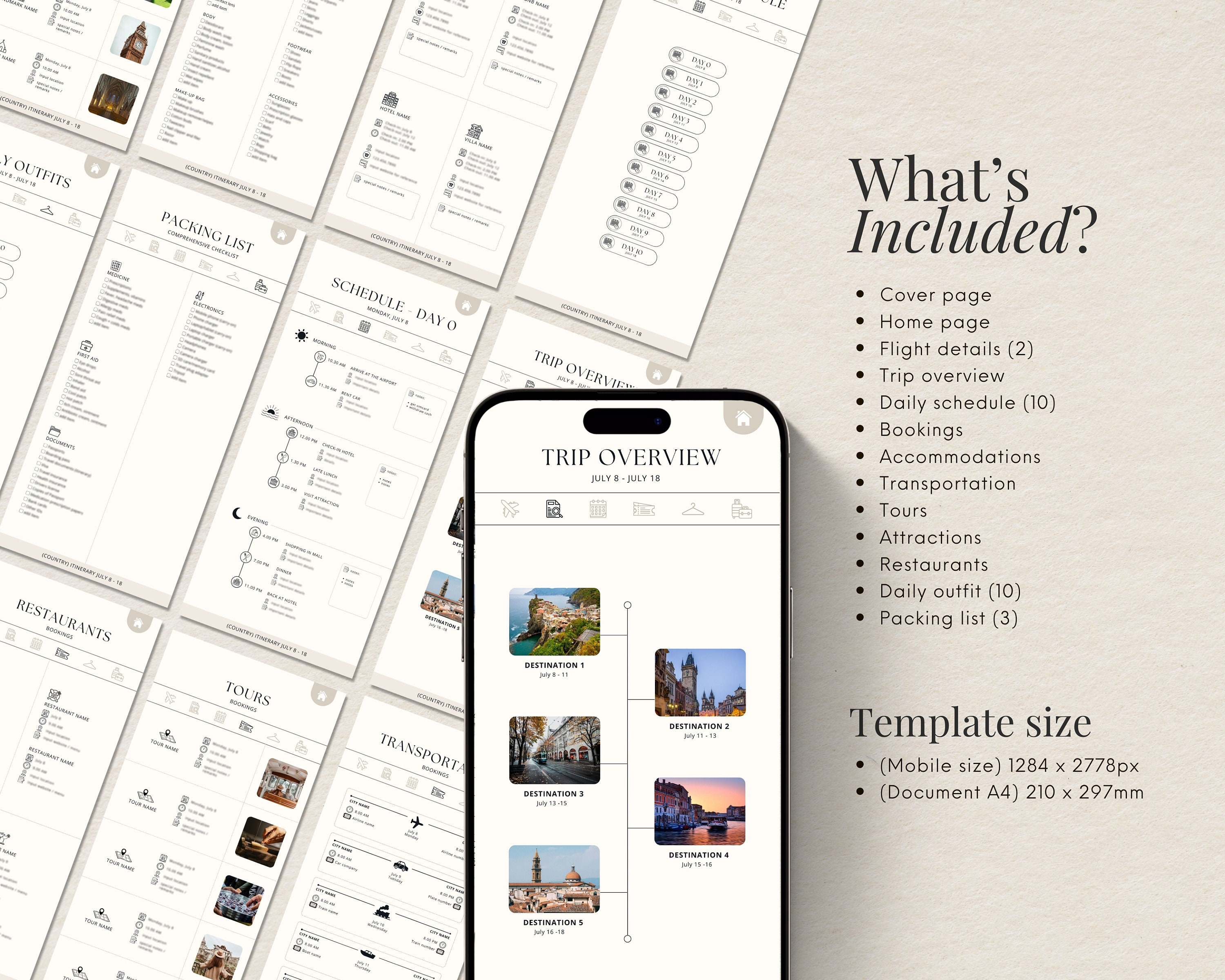 Minimalist Travel Itinerary Canva Template, Mobile Vacation Planner ...