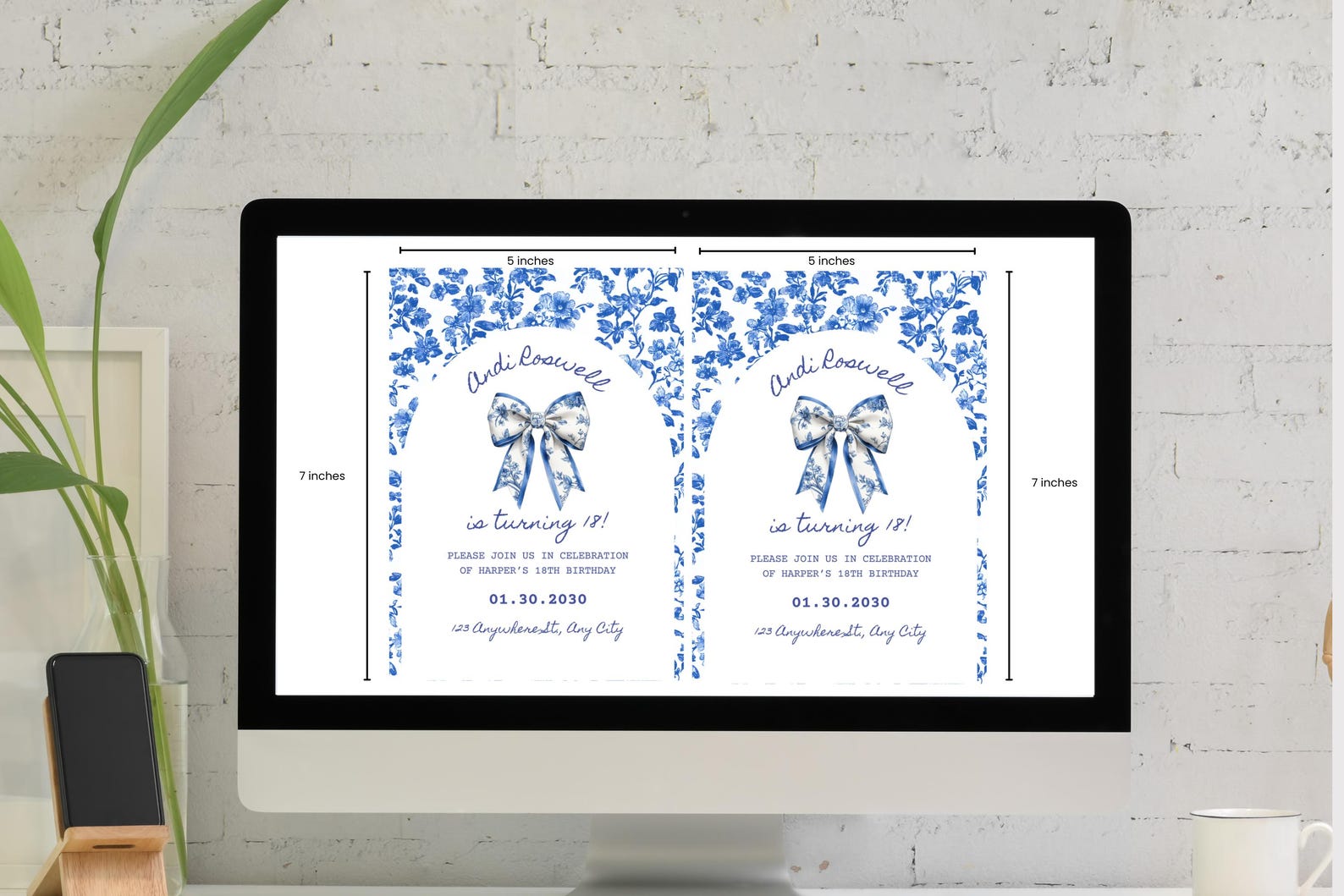 French Blue Toile Invitation Template - Editable in Canva 5x7 Size With ...