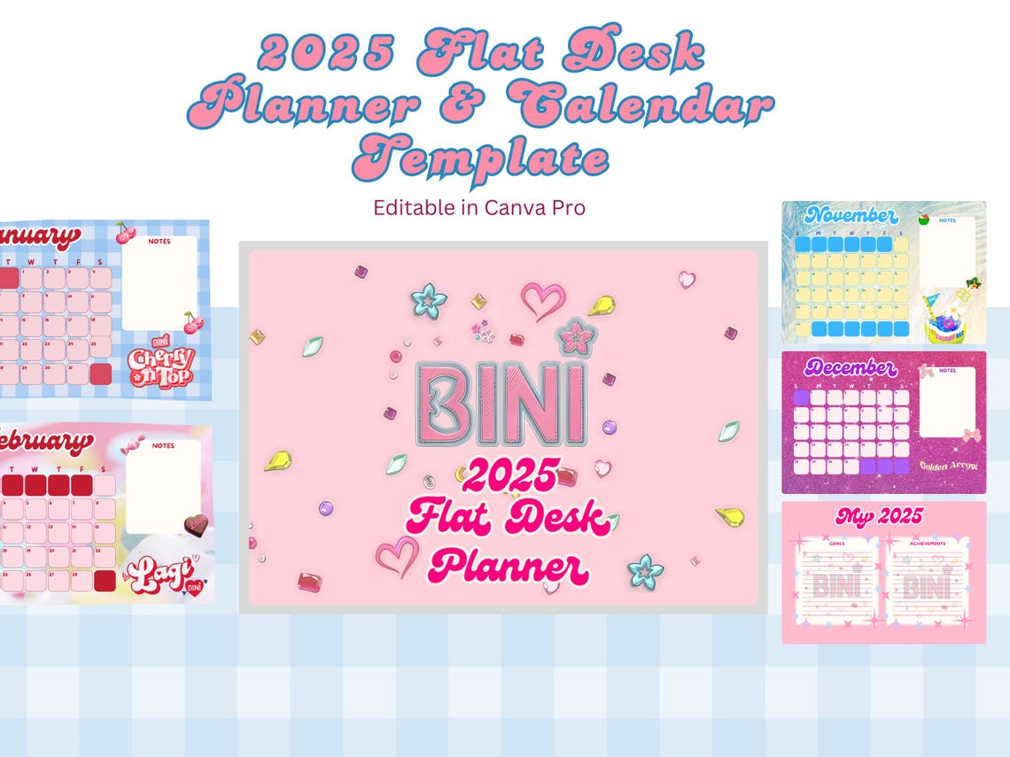 Bini Printables Bundle 2025: Cute Desk & Wall Calendars, Slam Book ...