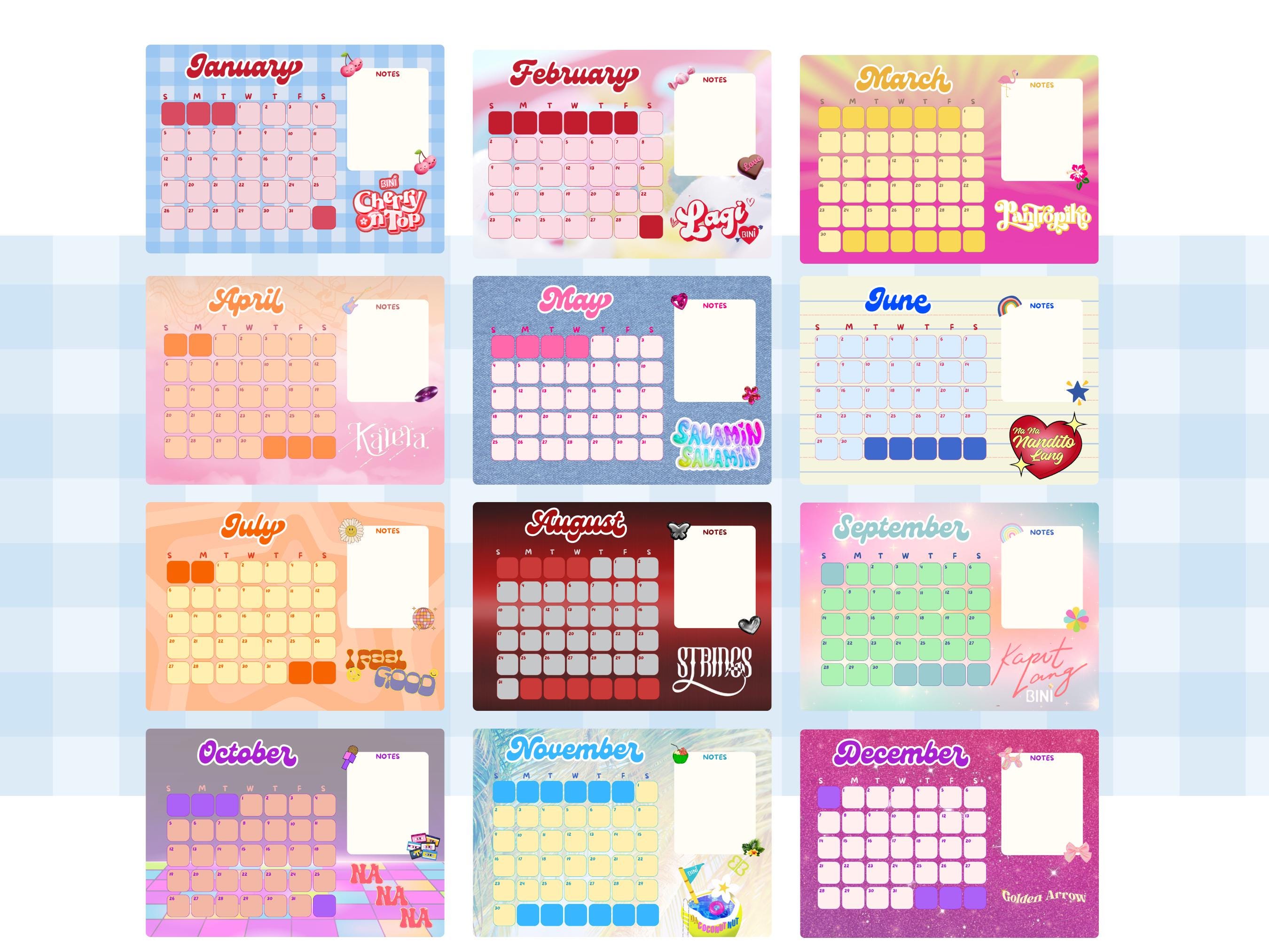 Bini Printables Bundle 2025: Cute Desk & Wall Calendars, Slam Book ...