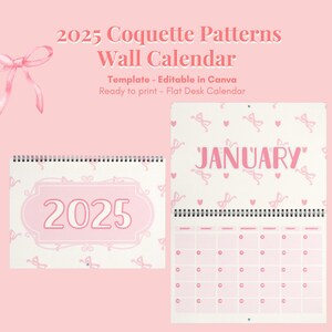 2025 Pink Coquette Pattern Wall Calendar Template – Editable in Canva ...