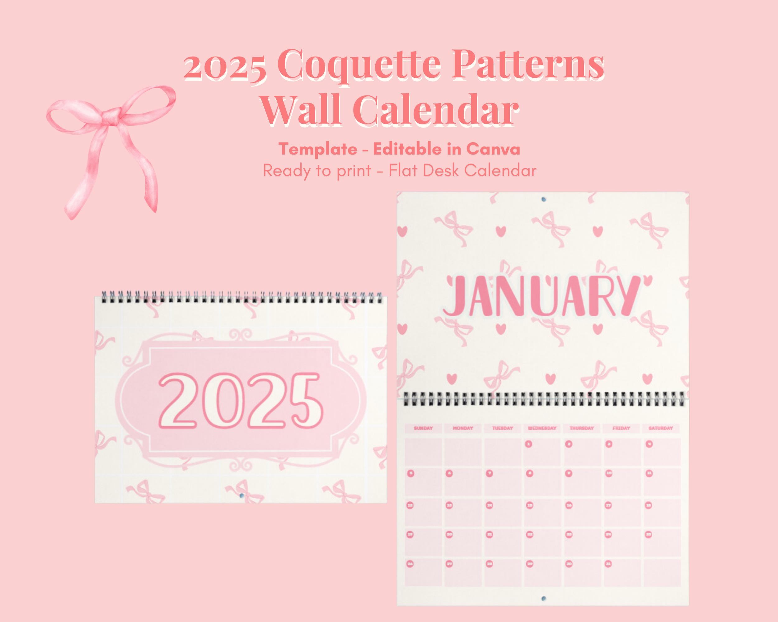2025 Pink Coquette Pattern Wall Calendar Template – Editable in Canva ...