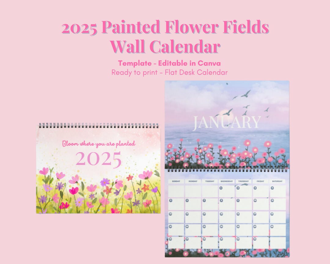 2025 Painted Flower Field Wall Calendar Template Editable in Canva, 12 ...
