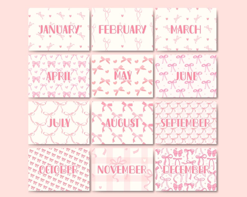 2025 Pink Coquette Pattern Wall Calendar Template Editable in Canva, 12 ...