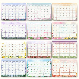 2025 Painted Flower Field Wall Calendar Template Editable in Canva, 12 ...