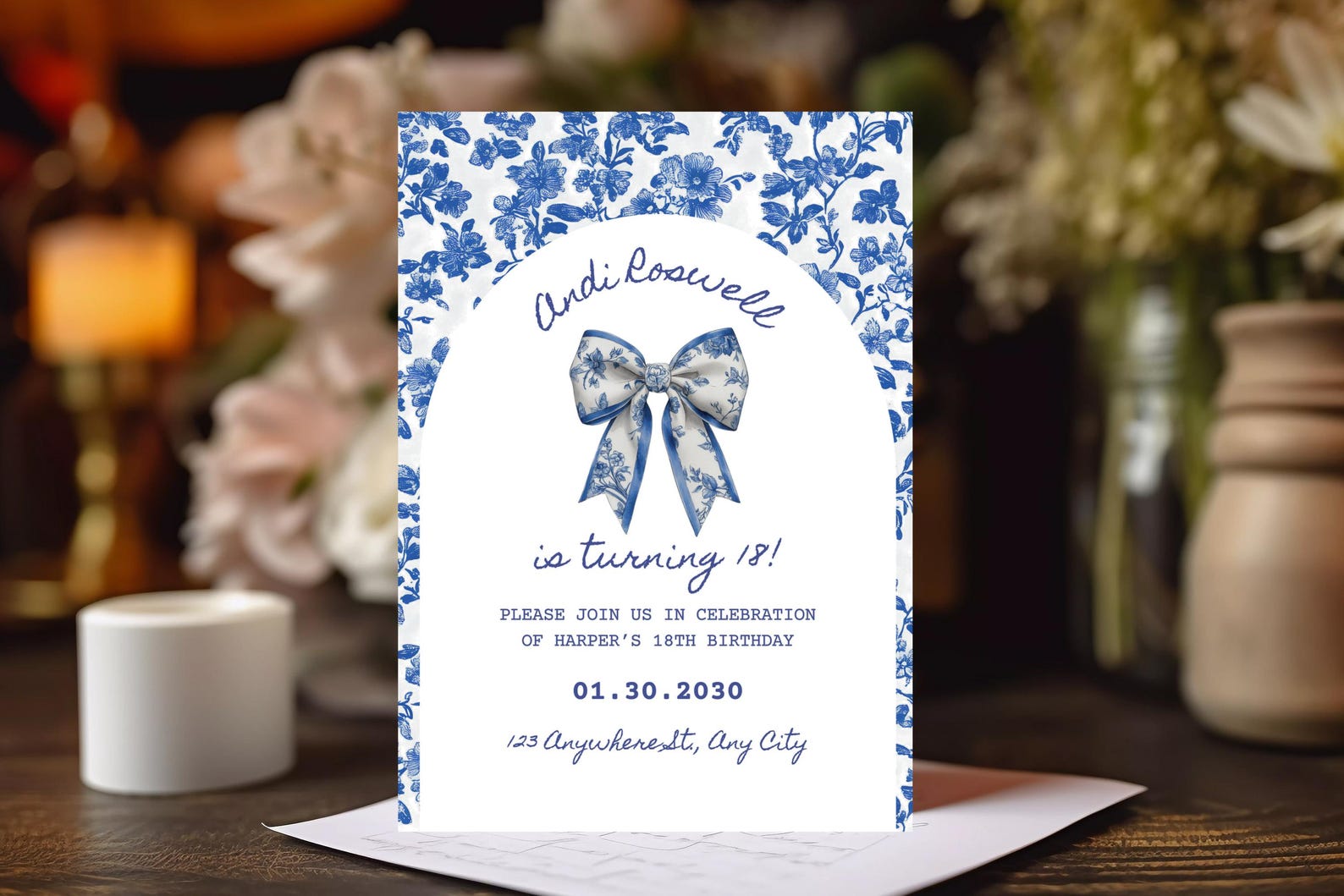 French Blue Toile Invitation Template - Editable in Canva 5x7 Size With ...