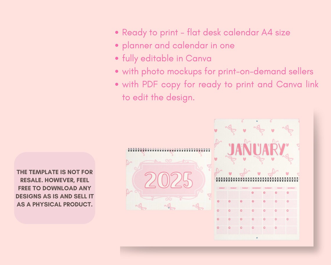 2025 Pink Coquette Pattern Wall Calendar Template – Editable in Canva ...
