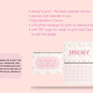 2025 Pink Coquette Pattern Wall Calendar Template Editable in Canva, 12 ...