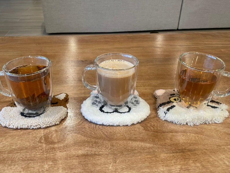Cat Crochet Coaster Set of 3, Pallas's Cat, Fox, Snow Leopard, Crochet ...