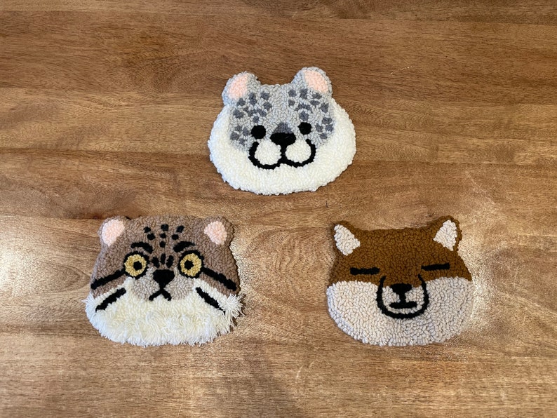Cat Crochet Coaster Set of 3, Pallas's Cat, Fox, Snow Leopard, Crochet ...