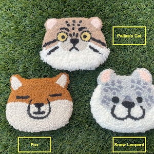 Cat Crochet Coaster Set of 3, Pallas's Cat, Fox, Snow Leopard, Crochet ...
