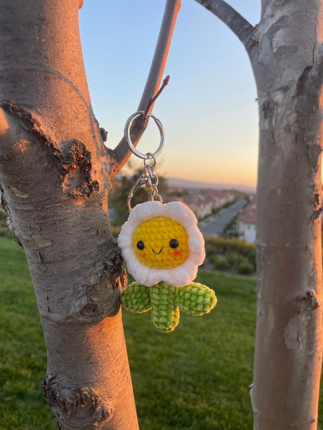 Crochet Sunflower Keychain, Sunflower Bag Charm, Handmade Sunflower ...