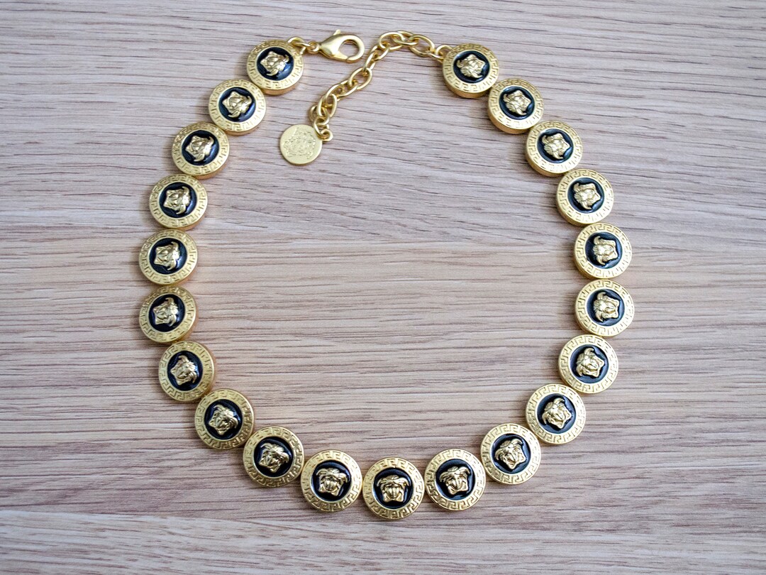 Vintage Versace Medusa Links Gold and Black Metal Necklace - Etsy
