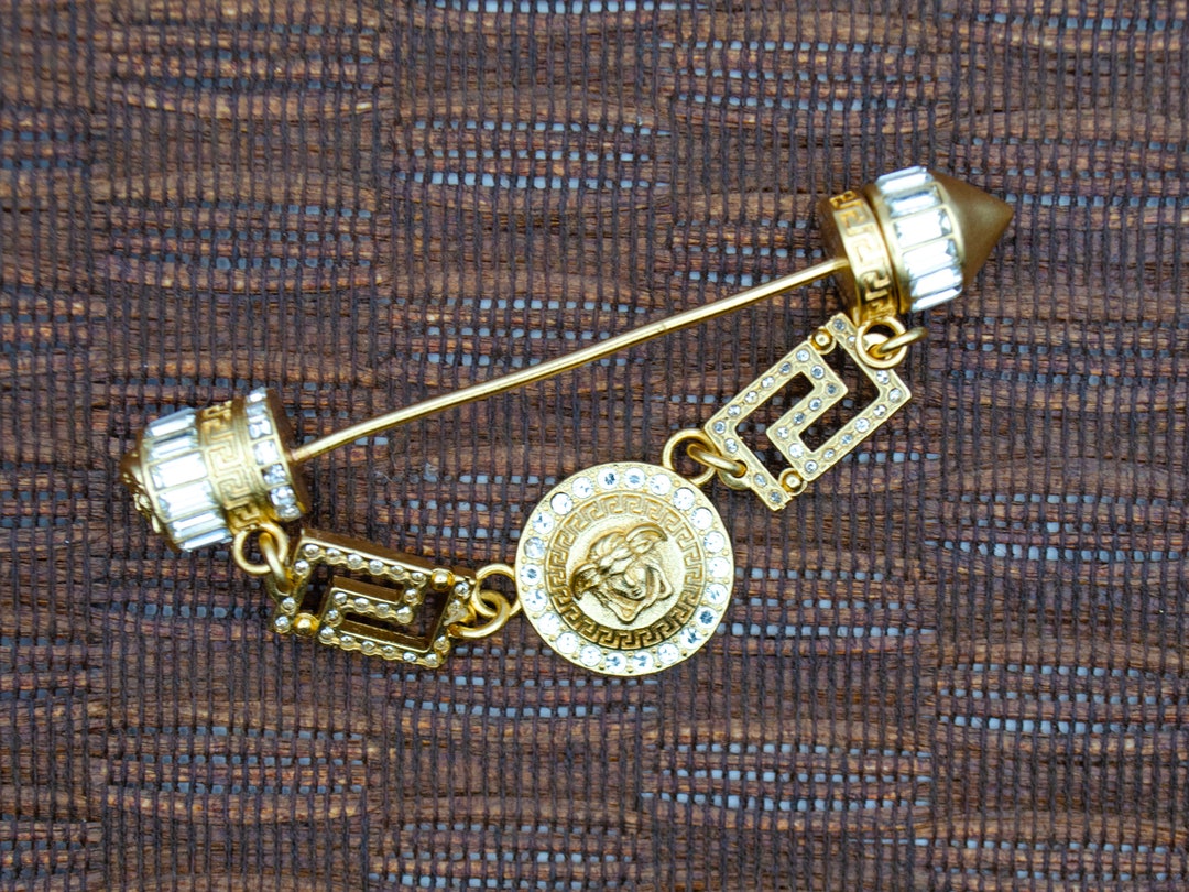 Vintage Versace Gold Color Collar Pin, Collar Bar, Shirt Collar Clips ...