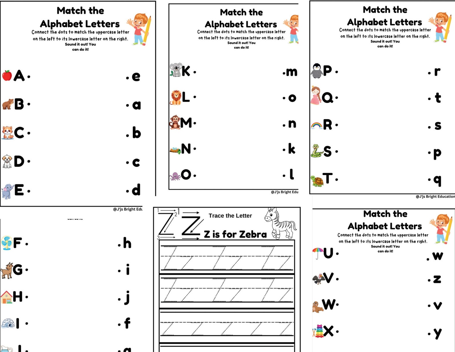 Alphabet Tracing & Matching Worksheets: Preschool Kindergarten ...