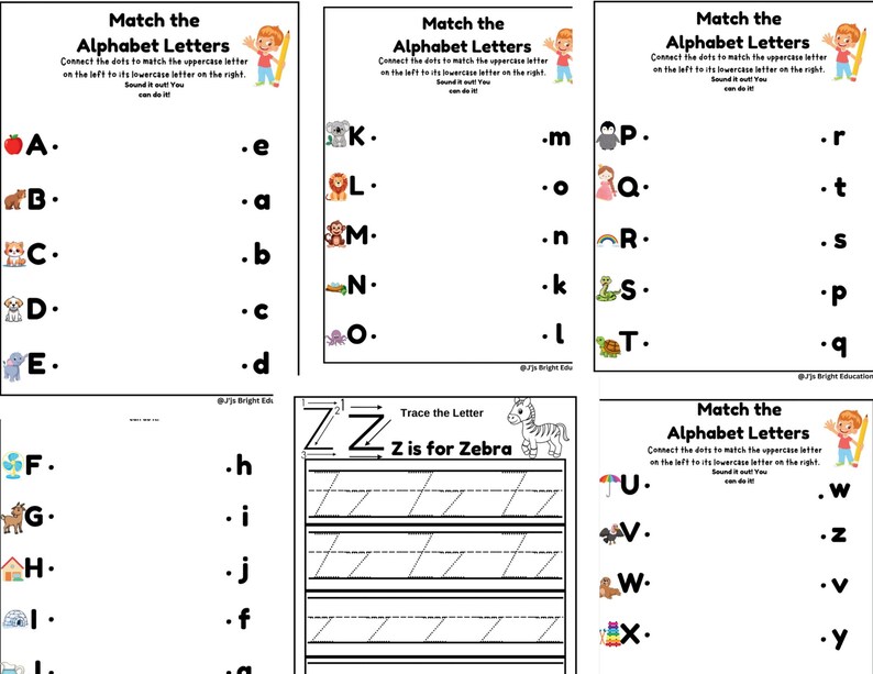 Alphabet Tracing & Matching Worksheets: Preschool Kindergarten ...