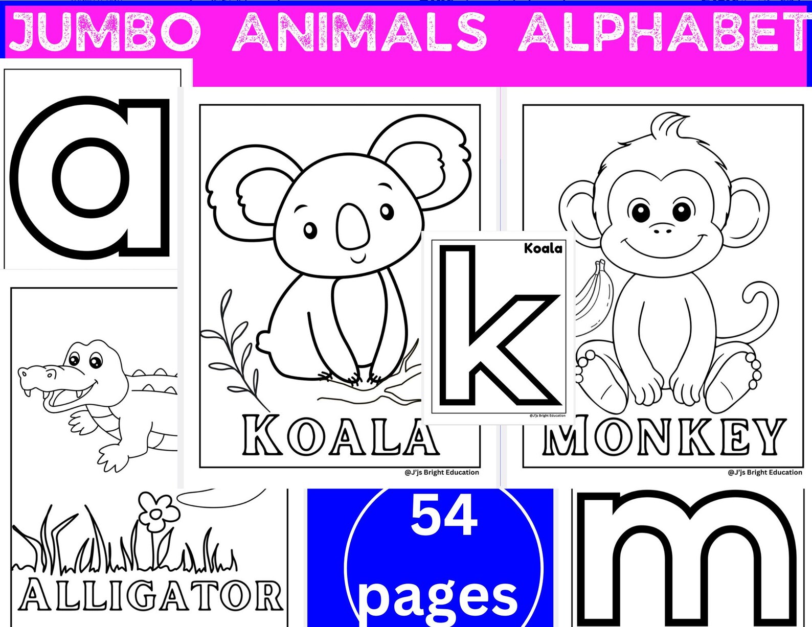 Jumbo Animals Alphabet|jumbo Alphabet Coloring Pages|big Alphabet ...