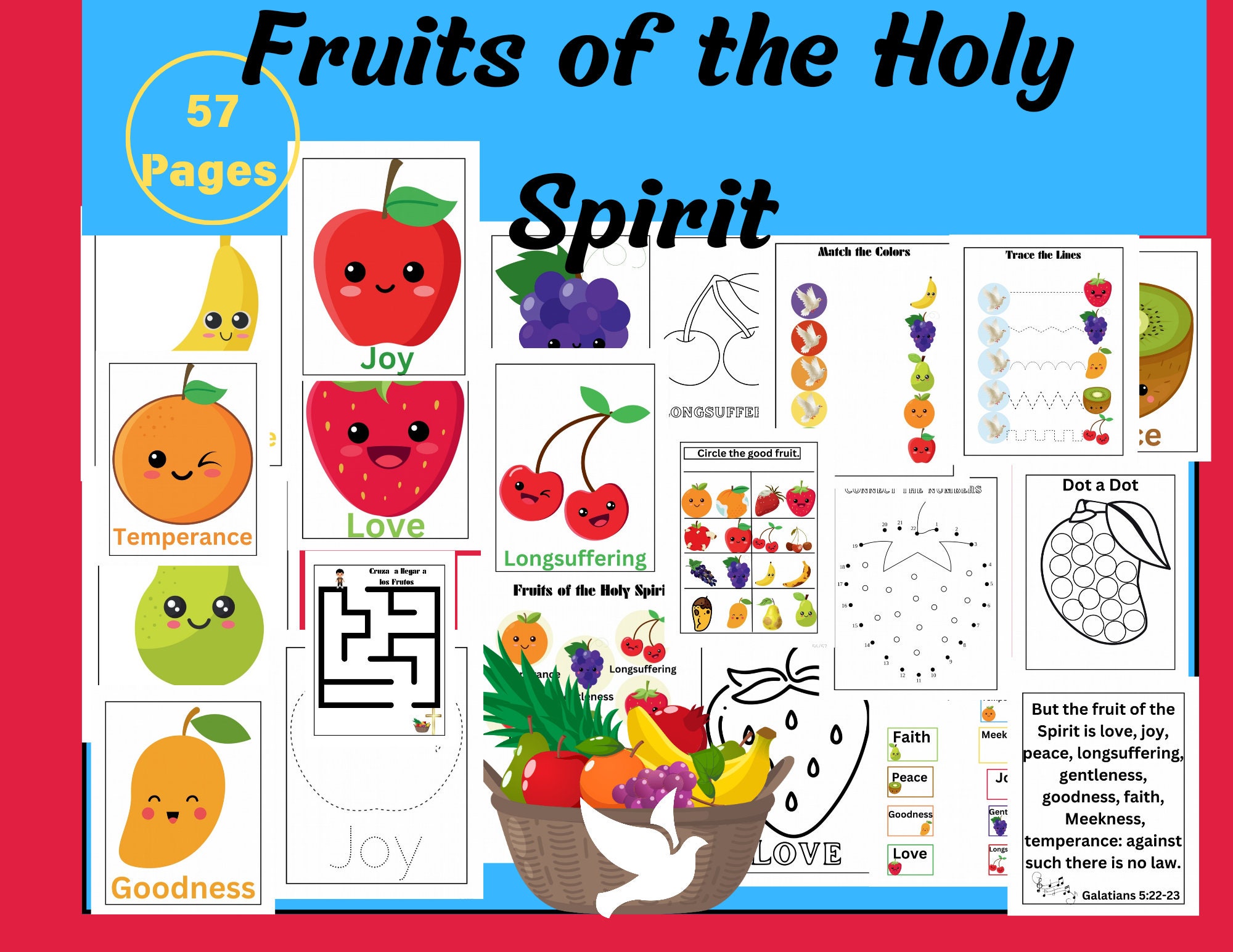 Fruits of the Holy Spirit Kids Coloring Pages-sunday School Activity ...