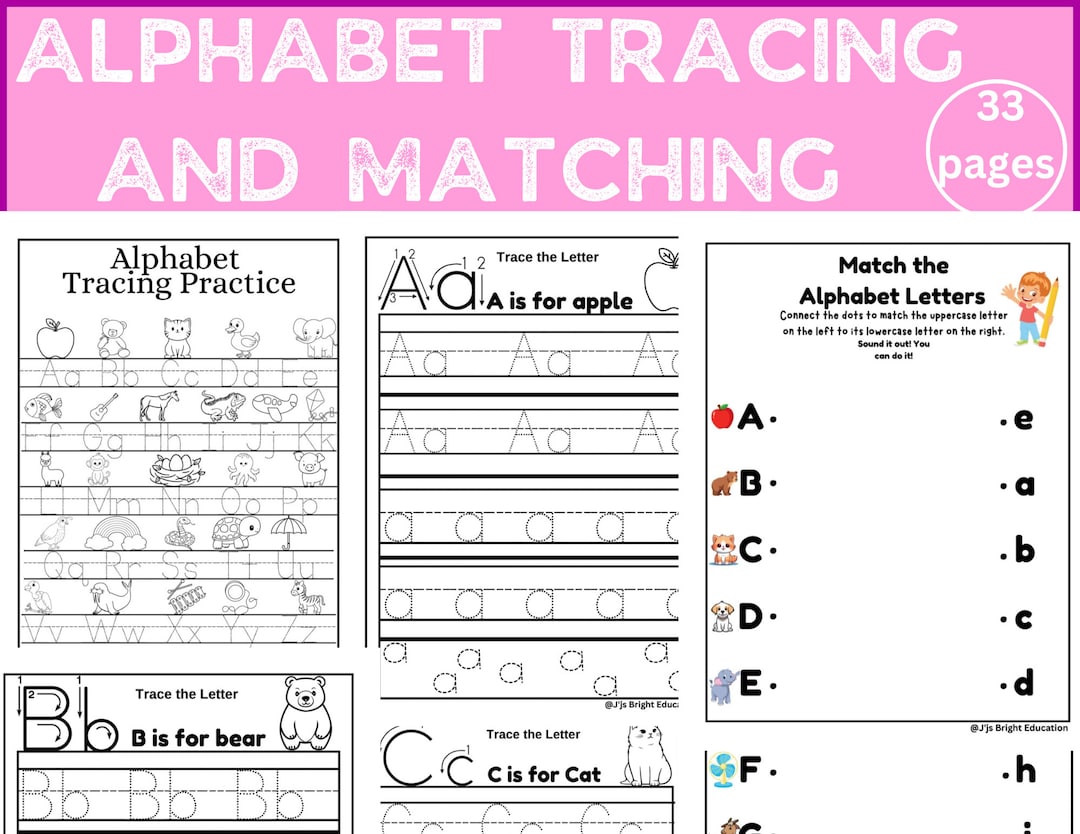 Alphabet Tracing & Matching Worksheets: Preschool Kindergarten ...