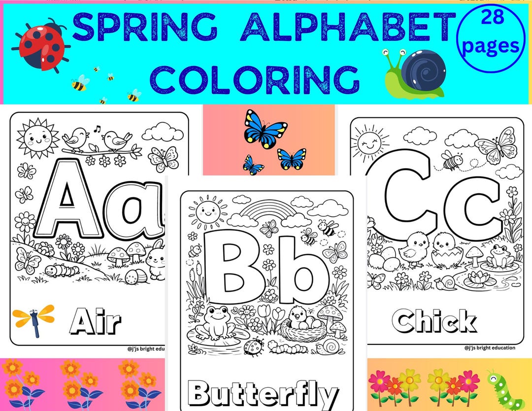 Spring Alphabet Coloring Pages: A-Z Printable Worksheets (PDF Download ...