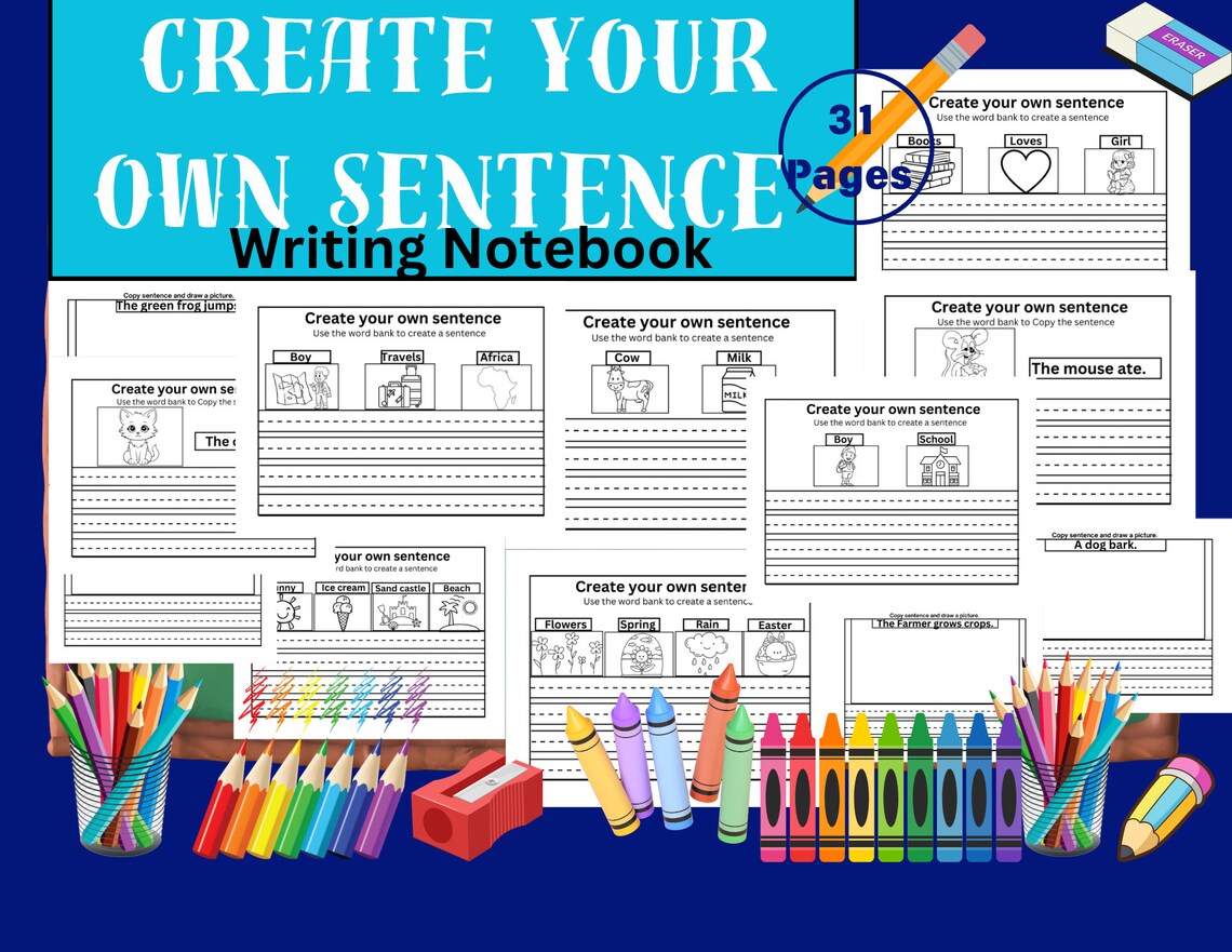 Create Your Own Sentence-kindergarten Writing- Draw and Write Journal ...