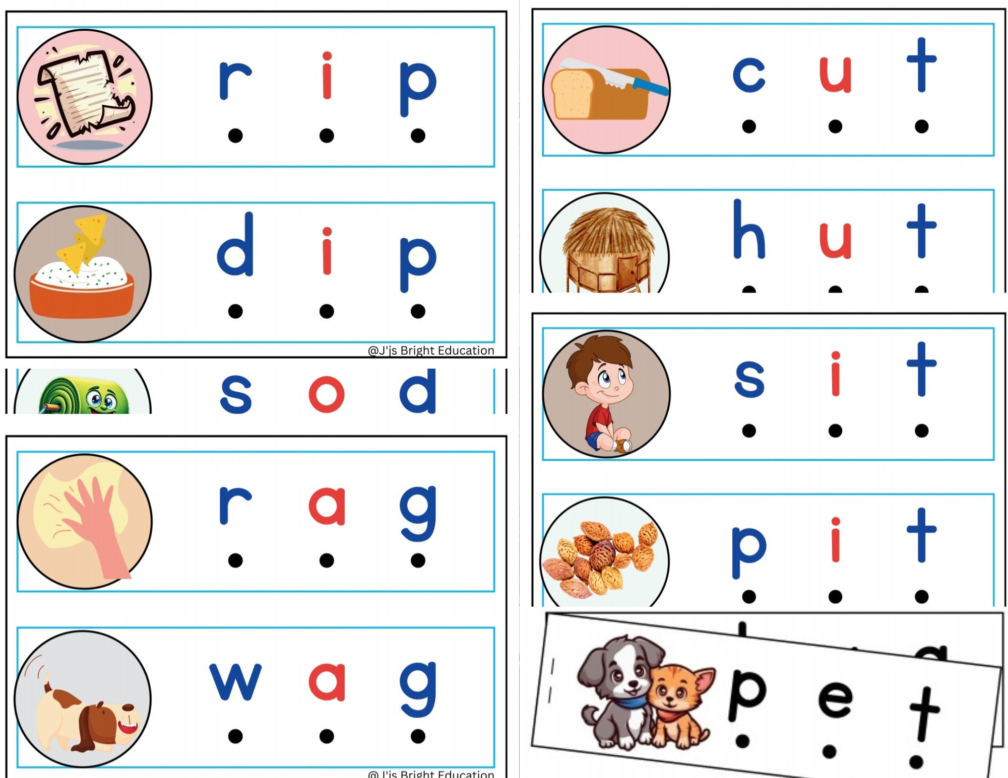 CVC Words Flashcards-cvc Printable Flashcards-blending Sounds-phonics ...
