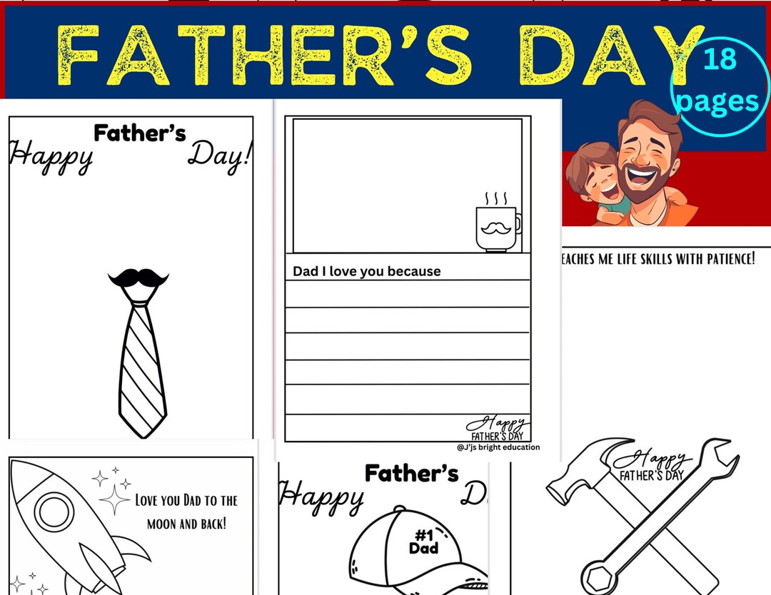 Father's Day Handprint Art: Kids Coloring Pages & Letter Templates - Etsy