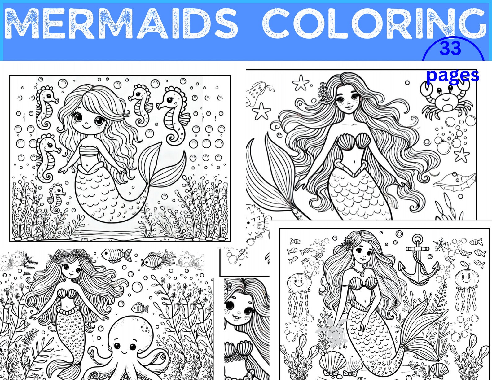 Mermaid Coloring Worksheets |fairie Tales Printable|under the Sea ...