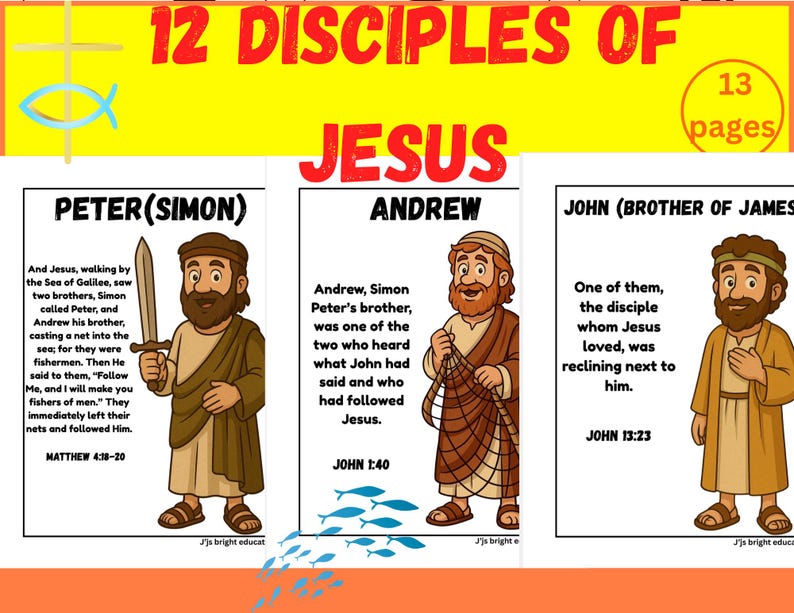 12 Disciples of Jesus Print: Sunday School Bible Lesson - Etsy