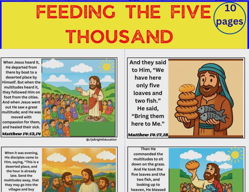 Feeding the Five Thousand Worksheet | Bible Lesson Printable (19 Pages ...