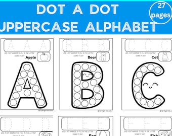 Dot A Dot Uppercase Alphabet Letters: Preschool Kindergarten Worksheets ...
