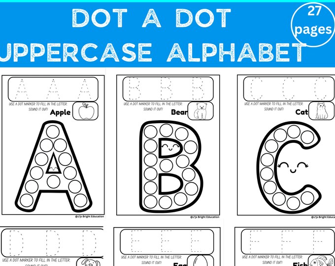 Dot A Dot Uppercase Alphabet Letters: Preschool Kindergarten Worksheets ...