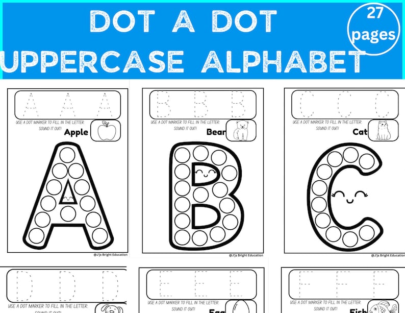 Dot A Dot Uppercase Alphabet Letters: Preschool Kindergarten Worksheets ...