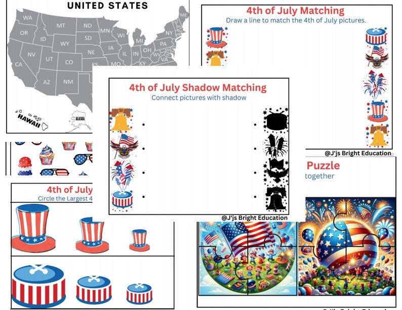4th of July Kindergarten Packet|kindergarten Worksheets|toddler ...