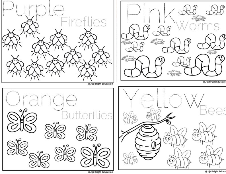 Toddler Learning Colors Flashcards: Insect Coloring Worksheets (pdfs ...