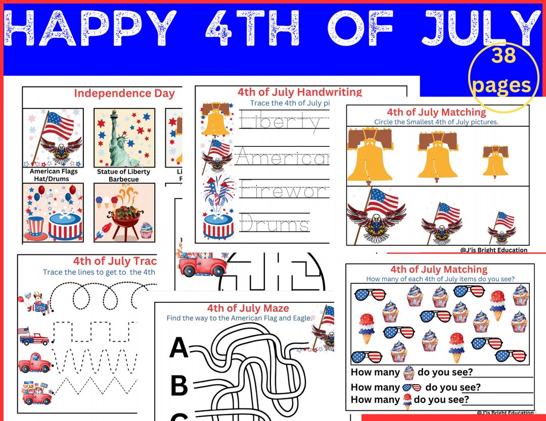 4th of July Kindergarten Packet|kindergarten Worksheets|toddler ...