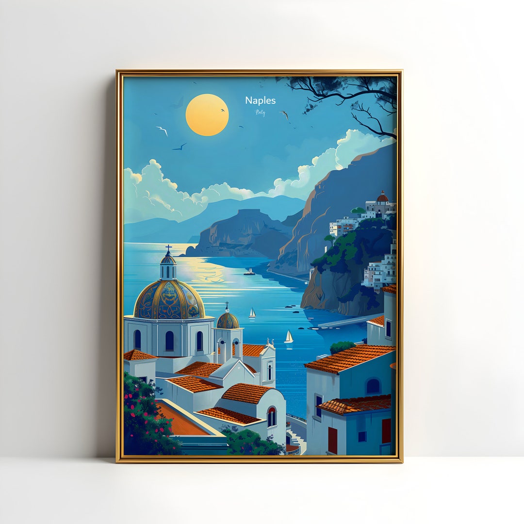 Naples Poster Italy, Napoli Art Print, Moonlight Wall Art, Holiday ...