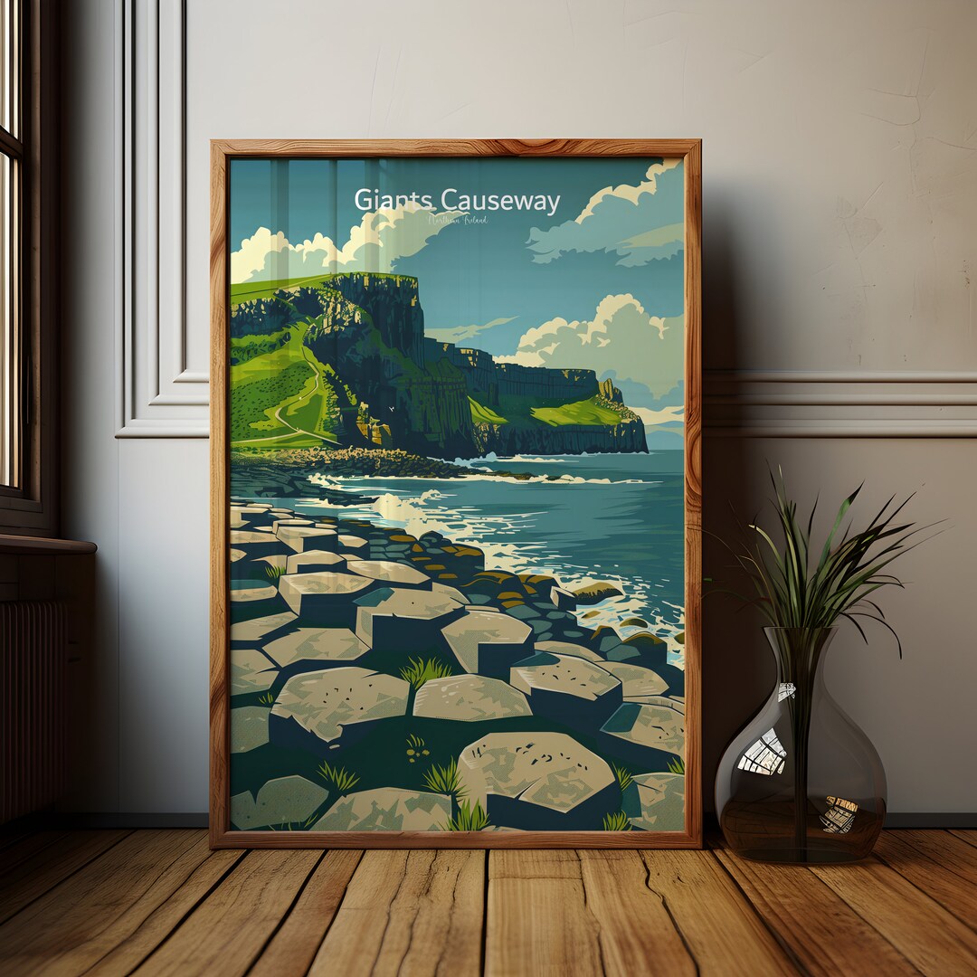 Giants Causeway Poster, Ireland Artwork Northern Ireland Art Print ...