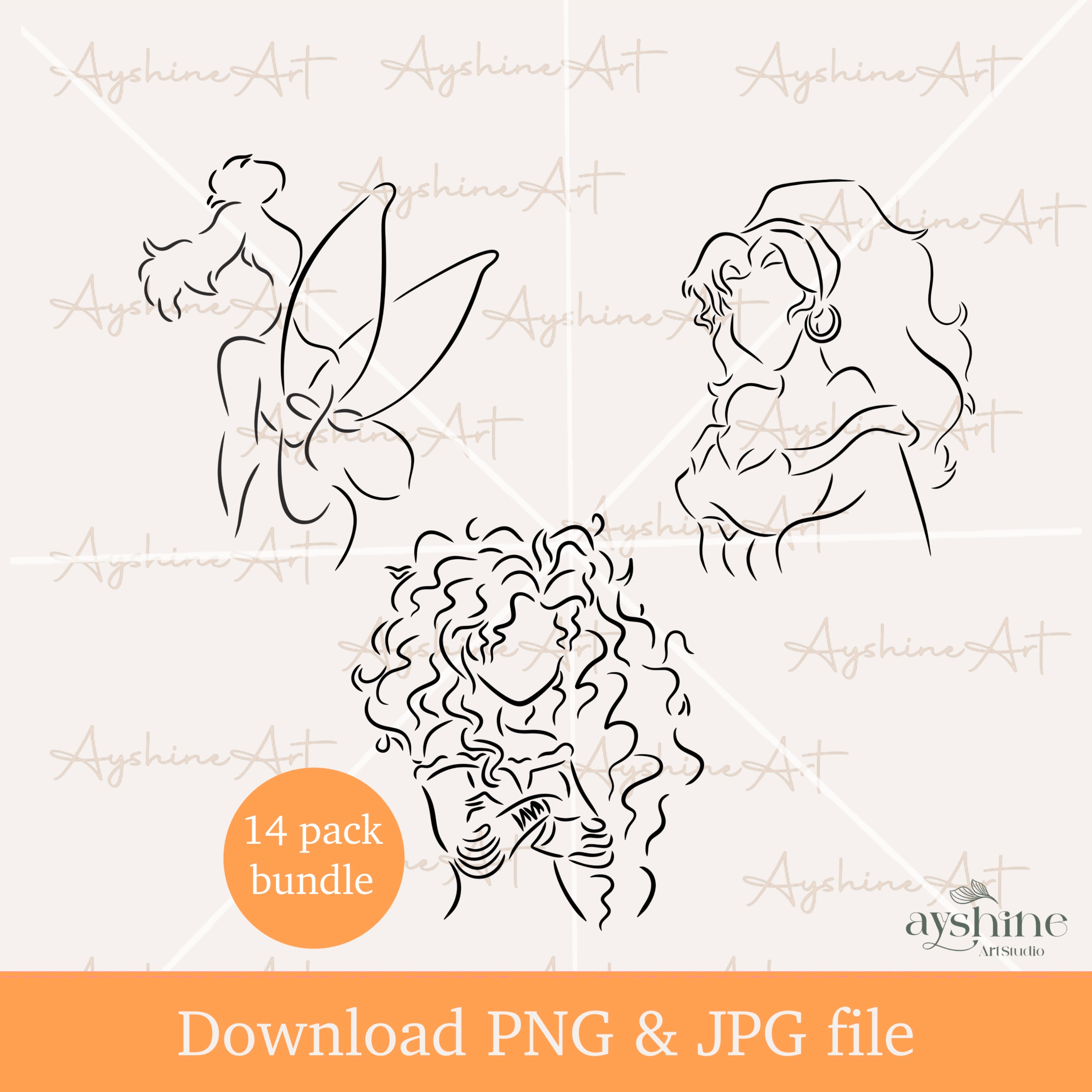 Bundle Princess Outline Svg, 14 Princess Png, Princess Outline Svg ...