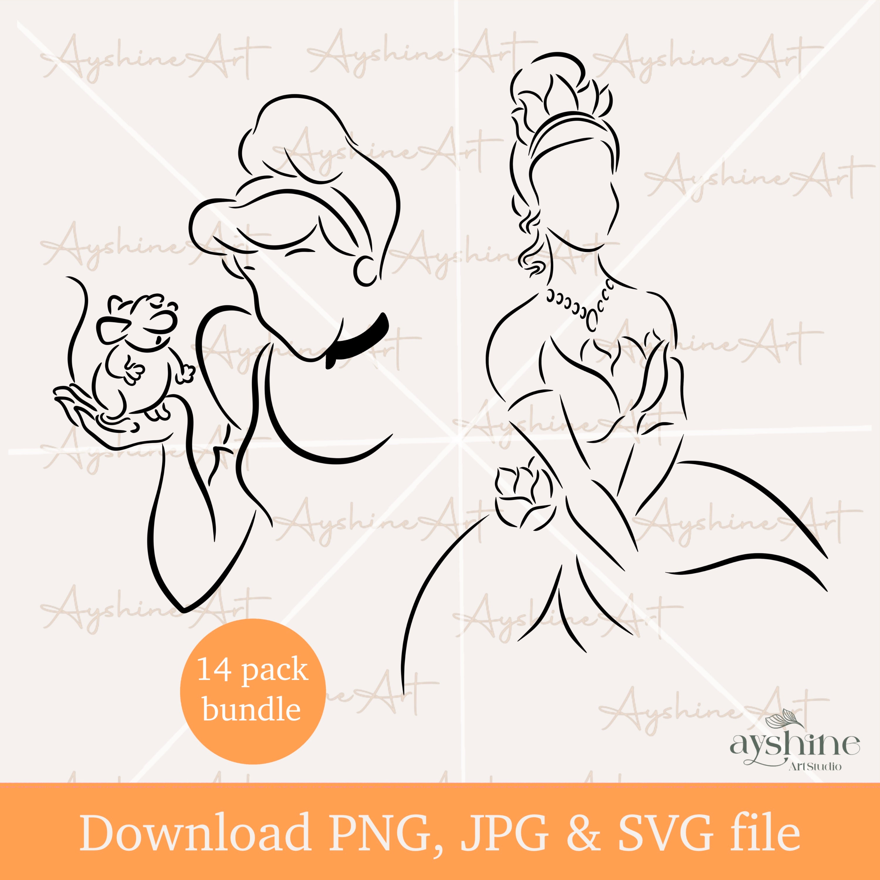Bundle Princess Outline Svg, 14 Princess Png, Princess Outline Svg ...