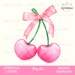 Coquette Cherry Pink Bow PNG, Heart Shaped Watercolor Cherry, Soft Girl ...