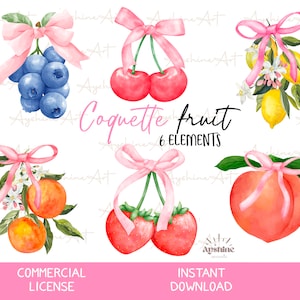 Coquette Fruit 6 Bundle Png, Fruit Coquette Bow Png, Soft Girl Era Png ...