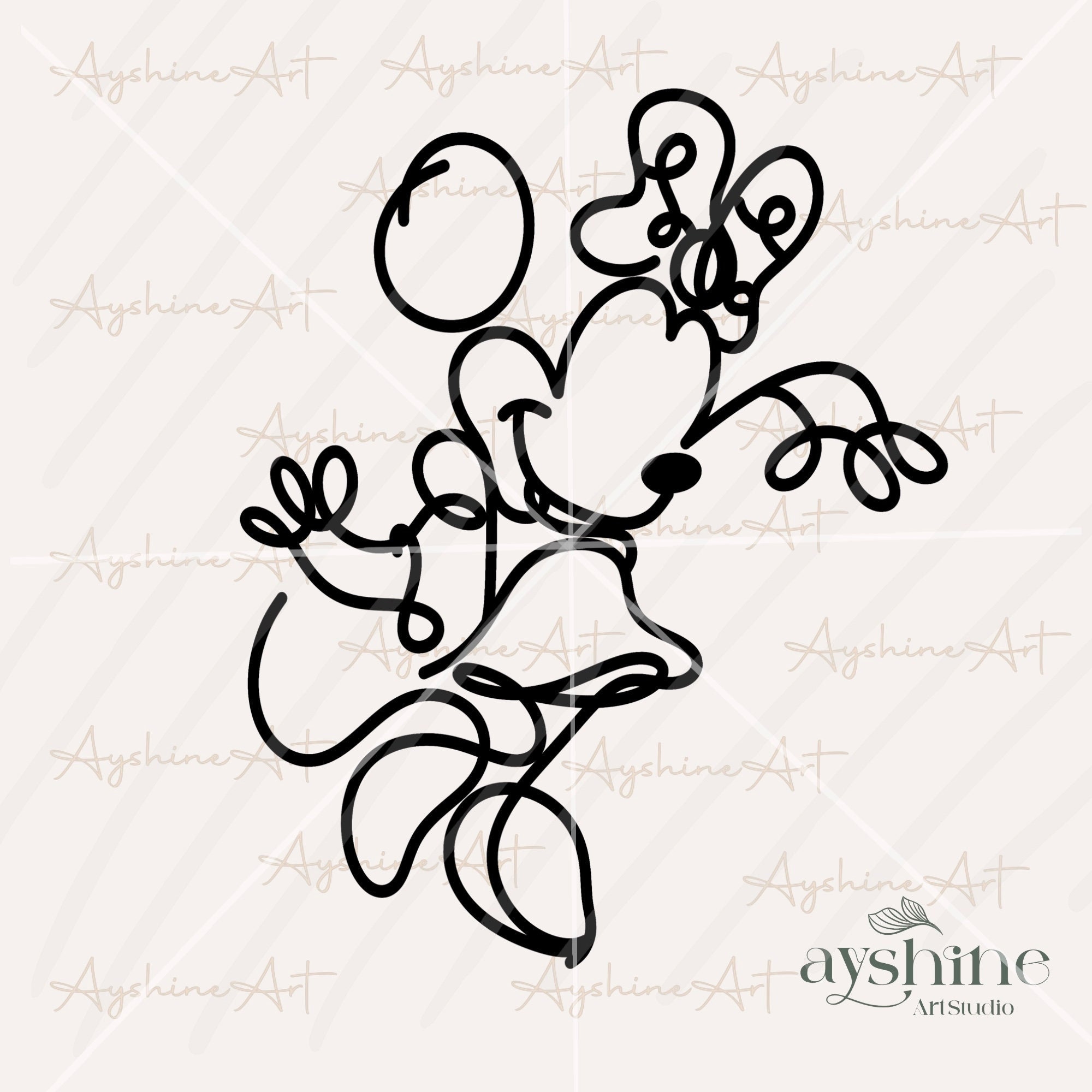 Minnie Lineart SVG, Minnie Mouse Continuous Line PNG, Minnie Vintage ...